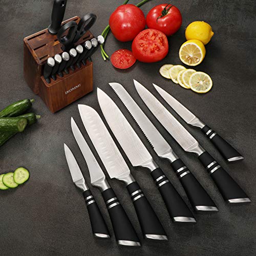 Knife Sets, IKOMMI Knife Set with Block, 23 Piece Chef Knife Set with Block for Kitchen, German High-Carbon Stainless Steel Kitchen Knife Block Set with Sharpener & 8 Steak Knives