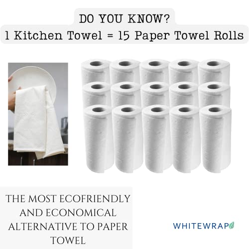 WHITEWRAP Kitchen Towels | 100% Cotton Dish Towels Premium Quality | 15"x25" Pique Weave Cream 6-Pack | Hand Towels, Tea Towels, Dish Cloths| Highly Absorbent Bar Towels