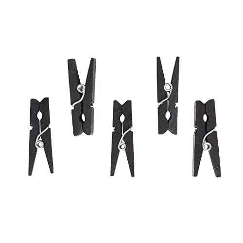 Restaurantware 1.2 Inch Black Clothespins, 50 Mini Clothespins - Disposable, Sturdy, Black Bamboo Wooden Clips, Food Grade, for Appetizers, Garnishes, Cocktails - Restaurantware