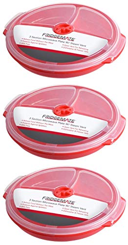 Home Products Essentials 2 Pack- Microwave Food Storage Travel Tray Containers - Portion Control - 3 Section Compartment Divided Plates with Vented Lid For Easy Reheat - (2, Red)