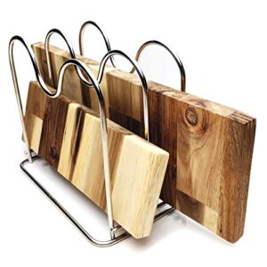 lenith stainless steel wire cutting board holder, cutting board rack organizer kitchen with 2 sectional