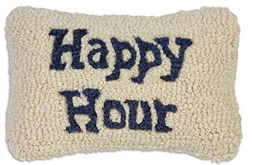 Chandler 4 Corners Artist-Designed Happy Hour Blue Hand-Hooked Wool Decorative Throw Pillow (8” x 12”)