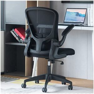 sytas office chair ergonomic desk chair computer task mesh chair with flip-up arms lumbar support and adjustable height, black