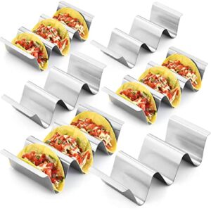 taco holder stand,set of 6 stainless steel taco tray,stylish taco shell holders, rack holds up to 3 tacos each keeping shells upright, health material taco rack by rtt -oven,grill and dishwasher safe