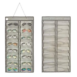 anizer dual-sided hanging sunglasses organizer dust-proof glasses storage wall pocket eyeglasses display case with 32 slots (grey)