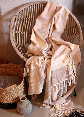 Fringe Home Throw Blanket, Boho Throw Blanket, 68" x 51" Throw Blanket for Sofa, Cotton Throw Blanket, Couch Throw Blanket, Made in Turkey (Boho - Beige)