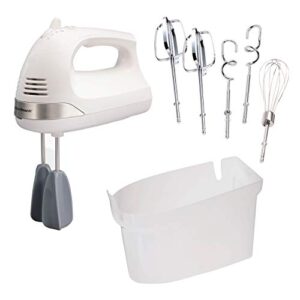 hamilton beach 6-speed electric hand mixer with whisk, dough hooks and easy clean beaters, snap-on storage case, white