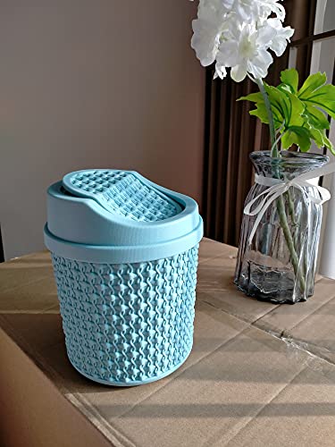 Mini Trash Can for Desk Desktop with Lid Bathroom Table Top Blue Garbage Can Small Waste Basket