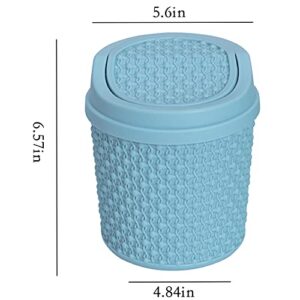 Mini Trash Can for Desk Desktop with Lid Bathroom Table Top Blue Garbage Can Small Waste Basket