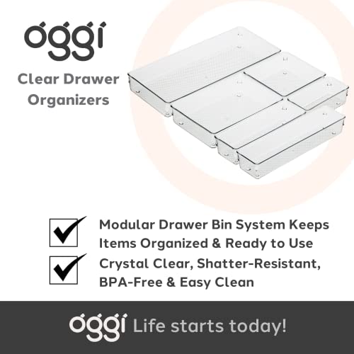 Oggi Clear Drawer Organizer - 3" X 12" - Ideal for Organizing Kitchen Drawers, Office, Desk, Silverware, Kitchen Utensils, Cosmetics and Bathrooms