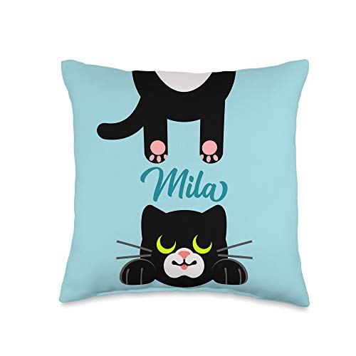 Kitty Cat Mila Name Gifts Mila Name Gift Girls Personalized Kitty Cat Bedroom Decor Throw Pillow, 16x16, Multicolor