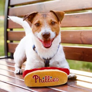 Pets First MLB Philadelphia Phillies HOT Dog Toy - Cutest Plush Toy for Dogs & Cats with 2 Inner SQUEAKERS & Premium Embroidery of Baseball Team Name/Logo, Team Color, Medium (PHP-3354)