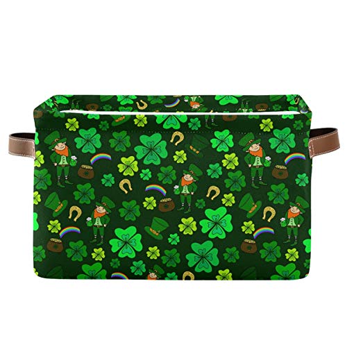 Blueangle Green Leprechaun Hat Clover Pattern Rectangle Storage Bin, 15 x 11 x 9.5 in, Collapsible Organizer Storage Basket for Home St. Patrick's Day Décor