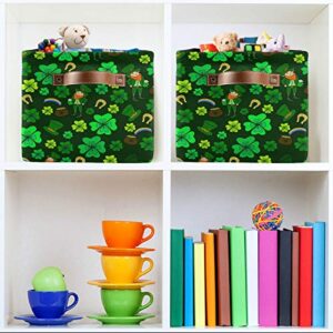 Blueangle Green Leprechaun Hat Clover Pattern Rectangle Storage Bin, 15 x 11 x 9.5 in, Collapsible Organizer Storage Basket for Home St. Patrick's Day Décor