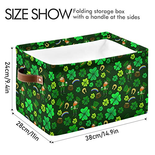 Blueangle Green Leprechaun Hat Clover Pattern Rectangle Storage Bin, 15 x 11 x 9.5 in, Collapsible Organizer Storage Basket for Home St. Patrick's Day Décor