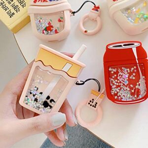 Compatible with AirPods Case Milk Tea Liquid 1/2, Protective Silicone Skin Cover for AirPod Case Quicksand Tea with Ring, Girls Women Funny Kawaii Cute Fashion Cartoon 3D for AirPods Case Boba