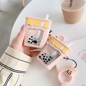 Compatible with AirPods Case Milk Tea Liquid 1/2, Protective Silicone Skin Cover for AirPod Case Quicksand Tea with Ring, Girls Women Funny Kawaii Cute Fashion Cartoon 3D for AirPods Case Boba