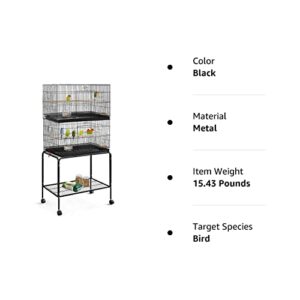 Yaheetech 65-inch Flight Bird Cages for Lovebirds Canaries Parrots Parakeets Budgies Finches Cockatiels Conures with Detachable Rolling Stand, Black