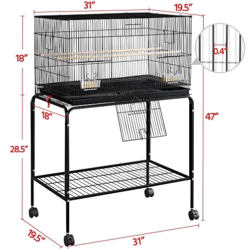 Yaheetech 65-inch Flight Bird Cages for Lovebirds Canaries Parrots Parakeets Budgies Finches Cockatiels Conures with Detachable Rolling Stand, Black