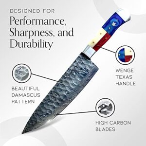 Breliser- 3-Piece Knives Set for Kitchen, Damascus Chef Knife Set With Professional Chef Knife, Santoku Knife, & Paring Knife, Full Diamond-Hammered Kitchen Knifes With Texas Handles, Gifts for Chefs