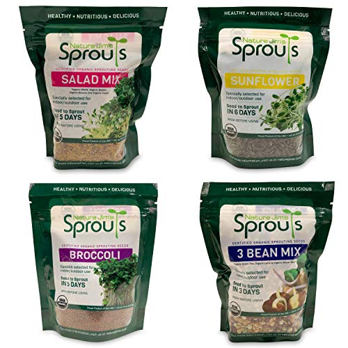 Nature Jims Sprouts 3 Bean Seed Mix - Certified Organic Green Pea, Lentil, Adzuki Bean Seeds for Planting - Non-GMO Vegetable Seeds - Resealable Bag for Freshness - Fast Sprouting Bean Seeds - 16 Oz