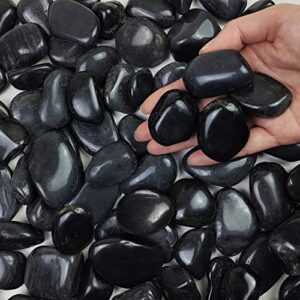 fantian 5lb natural polished black river rocks - decorative black pebbles for indoor plants,black stones for planters, vase, crafting, garden landscape rocks and outdoor decorative stones