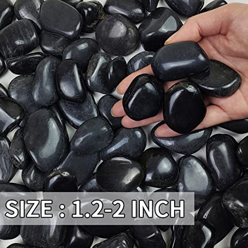 FANTIAN 5lb Natural Polished Black River Rocks - Decorative Black Pebbles for Indoor Plants,Black Stones for Planters, Vase, Crafting, Garden Landscape Rocks and Outdoor Decorative Stones