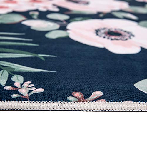 Levtex Home - Fiori Floral - Rug/Carpet - 5 x 7 (60in. X 84in.) - Black, Pink, Green - 100% Polyester - Woven Fabric Backing - Bedroom, Playroom, Family Room or Kids' Room