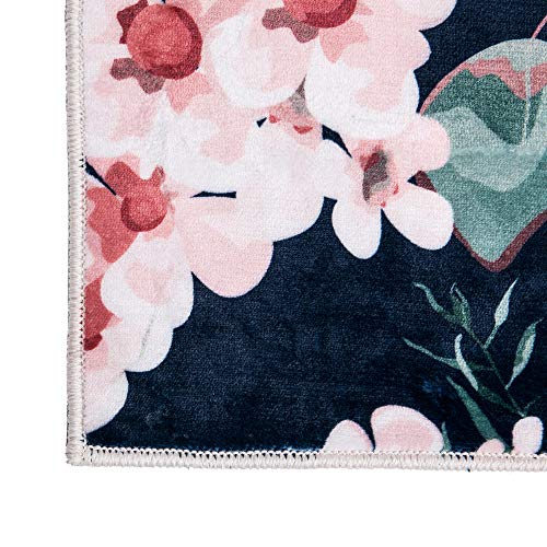 Levtex Home - Fiori Floral - Rug/Carpet - 5 x 7 (60in. X 84in.) - Black, Pink, Green - 100% Polyester - Woven Fabric Backing - Bedroom, Playroom, Family Room or Kids' Room