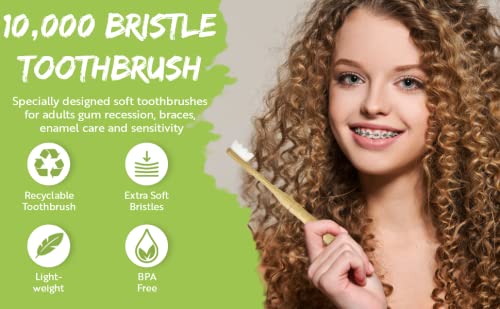 Soft Bristle Toothbrush Bamboo Toothbrushes - 10000 Bristle Toothbrush PACK OF 4 Ultra Soft Bristles Bamboo Tooth Brush | Gum Recession Nano Bristle Brushes Bulk Micro Wooden ToothBrushes for Adults