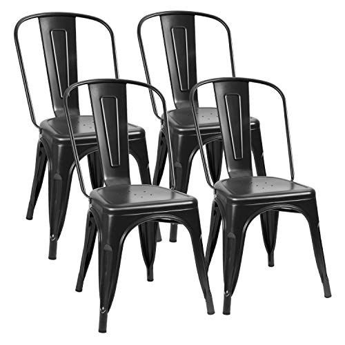 Flamaker Metal Dining Chairs Stackable Kitchen Dining Chairs Metal Chairs Bistro Cafe Side Chairs Height Restaurant Chairs Tolix Side Bar Chairs, Set of 4 (Black)