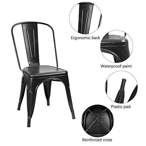 Flamaker Metal Dining Chairs Stackable Kitchen Dining Chairs Metal Chairs Bistro Cafe Side Chairs Height Restaurant Chairs Tolix Side Bar Chairs, Set of 4 (Black)