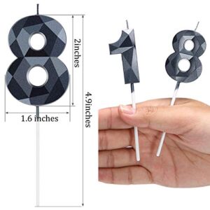 18th Birthday Candles, 3D Diamond Shape Number 18 Candles Happy Birthday Cake Topper Numeral Candles for Birthday Party Wedding Decoration Reunions Theme Party Anniversary, Black, 2 Inch