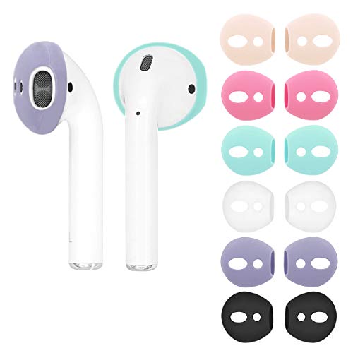 IiEXCEL [ Fit in Case ] 6 Pairs Thin Replacement Eartips Slim Gel Earbuds Ear Tips Skin Accessories Compatible with AirPods 1 and 2 [Fit in Charging Case] 6 Multicolor