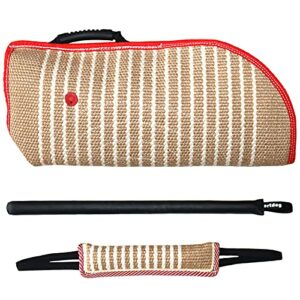 dog bite training set - dog bite sleeve, dog bite pillow tug toy, dog training stick - professional training equipment for training, biting, interactive, fetch, k9, puppy (transverse stripe)