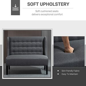 HOMCOM Wingback Double Sofa Linen Fabric Upholstery Button Tufted Loveseat Armless Couch Modern Contemporary Living Room Settee with Wood Legs, Grey