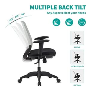 TACRONEY Office Chair Ergonomic, Back Support Home Office Desk Chairs with Adjustable Arm, Comfortable Ergonomic Office Chair, Tilt Back Swivel Computer Desk Chair for Home and Office Working, Grey