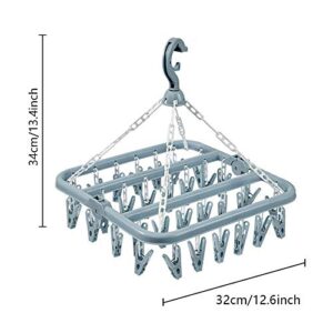 alladaga Clothes Drying Hanger with 32 Clips and Drip Foldable Hanging Rack (Light Blue)