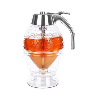 desiole acrylic honey dispenser with stand, great syrup jar with high capacity, beautiful honey pot