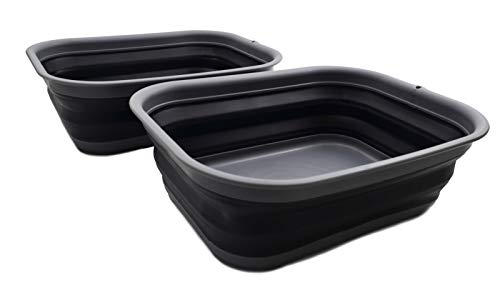 SAMMART 12L (3.17 Gallon) Collapsible Tub - Foldable Dish Tub - Portable Washing Basin - Space Saving Plastic Washtub (2, Grey/Black)