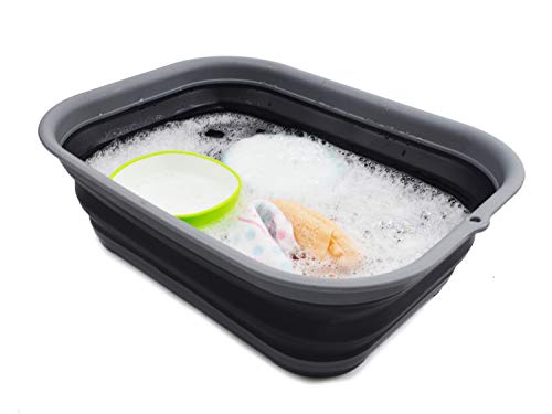 SAMMART 12L (3.17 Gallon) Collapsible Tub - Foldable Dish Tub - Portable Washing Basin - Space Saving Plastic Washtub (2, Grey/Black)