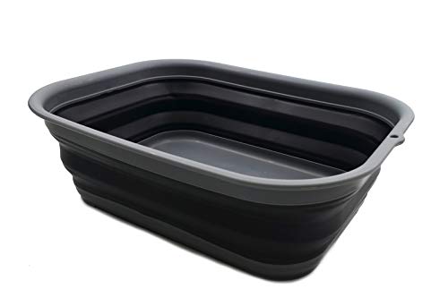 SAMMART 12L (3.17 Gallon) Collapsible Tub - Foldable Dish Tub - Portable Washing Basin - Space Saving Plastic Washtub (2, Grey/Black)