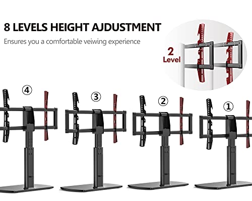 FITUEYES Universal TV Stand, Swivel TV Table Stand for 32-65 70 75 Inch Flat Screen, Table Top TV Stand Base Replacement, Height Adjustable TV Mount Stand with Glass Base, Max Holds 88lbs