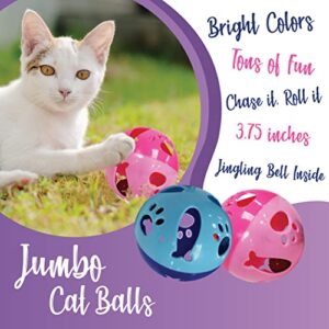 LOVINPUP Cat Ball Toy with Bell Larger Size, Bells Jingle as Balls Roll, Cat Toy for Small or Large Cats, or Other Animals (Pink - 1 Pack)