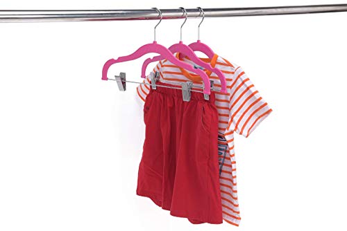 Quality Kids Children's Plastic Non Velvet Non-Flocked Thin Compact Skirt Pant Coat Hangers with Metal Clips for Skirts Pants Blouses 360° Swivel Hook, Jacket, Shirt, Legging, Suit Hangers (Pink, 10)