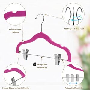 Quality Kids Children's Plastic Non Velvet Non-Flocked Thin Compact Skirt Pant Coat Hangers with Metal Clips for Skirts Pants Blouses 360° Swivel Hook, Jacket, Shirt, Legging, Suit Hangers (Pink, 10)