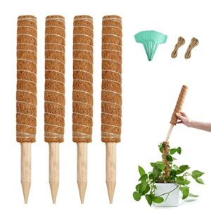 joyhalo moss pole- 15.7 inch moss stick for potted plants, 4 pcs plant support for climbing plants monstera, coir totem pole