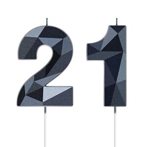 21st number birthday candles 3d diamond shape numeral candles happy birthday 21 candles cake topper for birthday wedding decoration theme party anniversary, 2 inch (black)