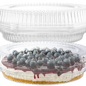 Supellectilem 10" Plastic Disposable Pie Containers with Hinged Locking Lids | 5 Round Pie Keepers/Flan Cake Containers for Transport