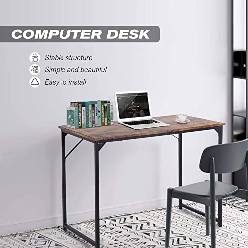 HCB Computer Desk 47inch Home Office Desk Writing Study Table Modern Simple Style PC Desk with Black Metal Frame(Brown),47inchx24inchx29inch